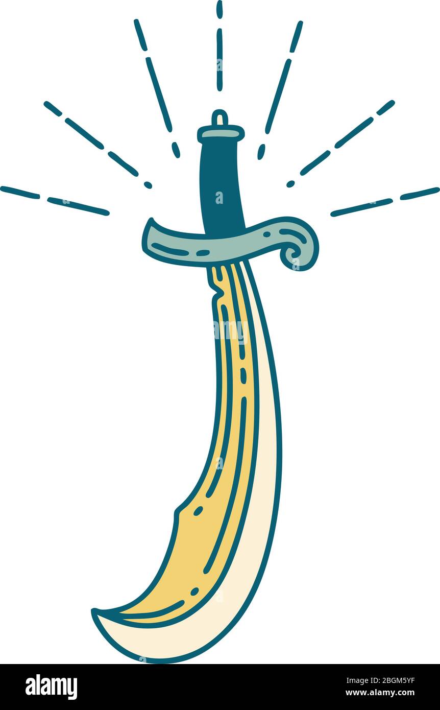 illustration of a traditional tattoo style scimitar sword Stock Vector ...