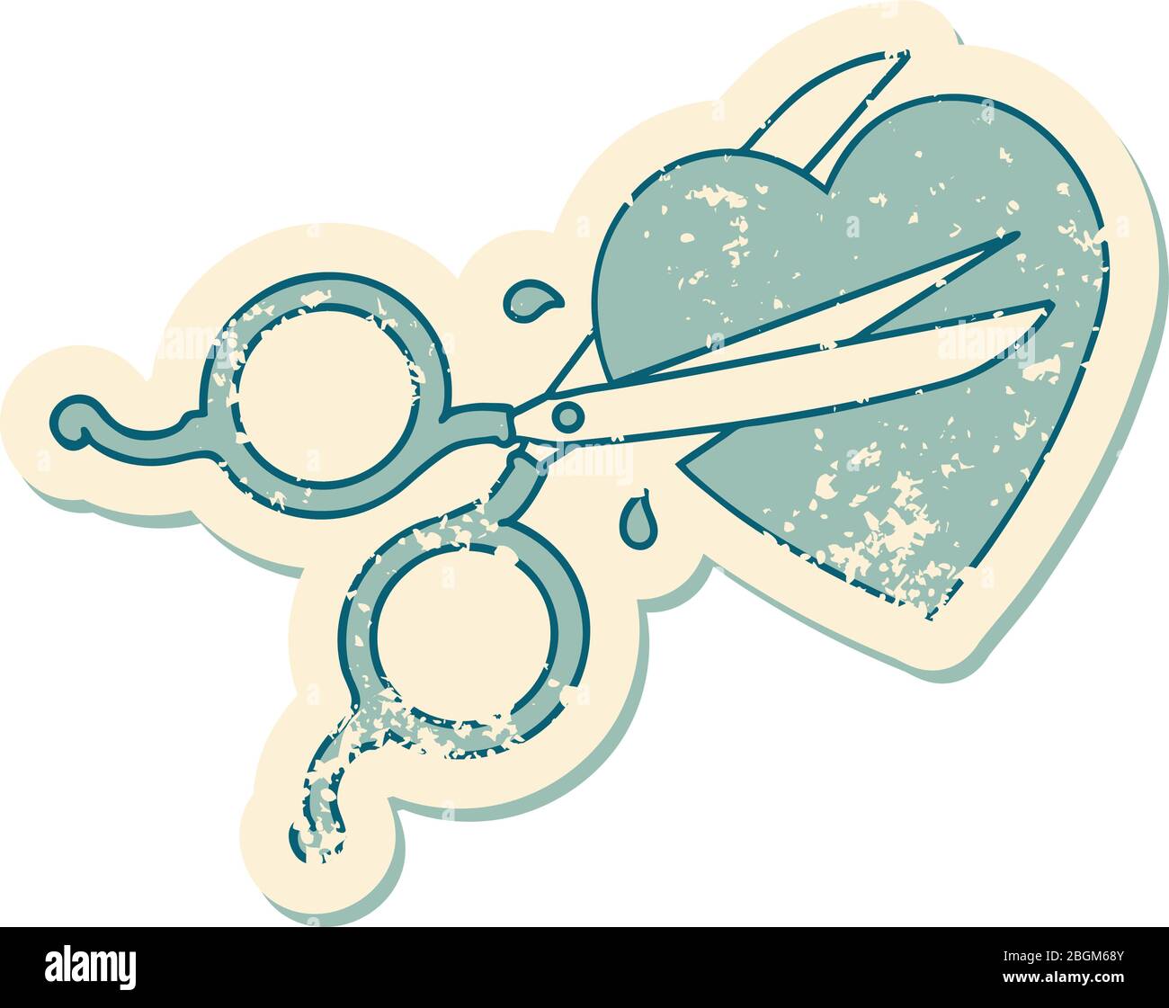 iconic distressed sticker tattoo style image of scissors cutting a ...