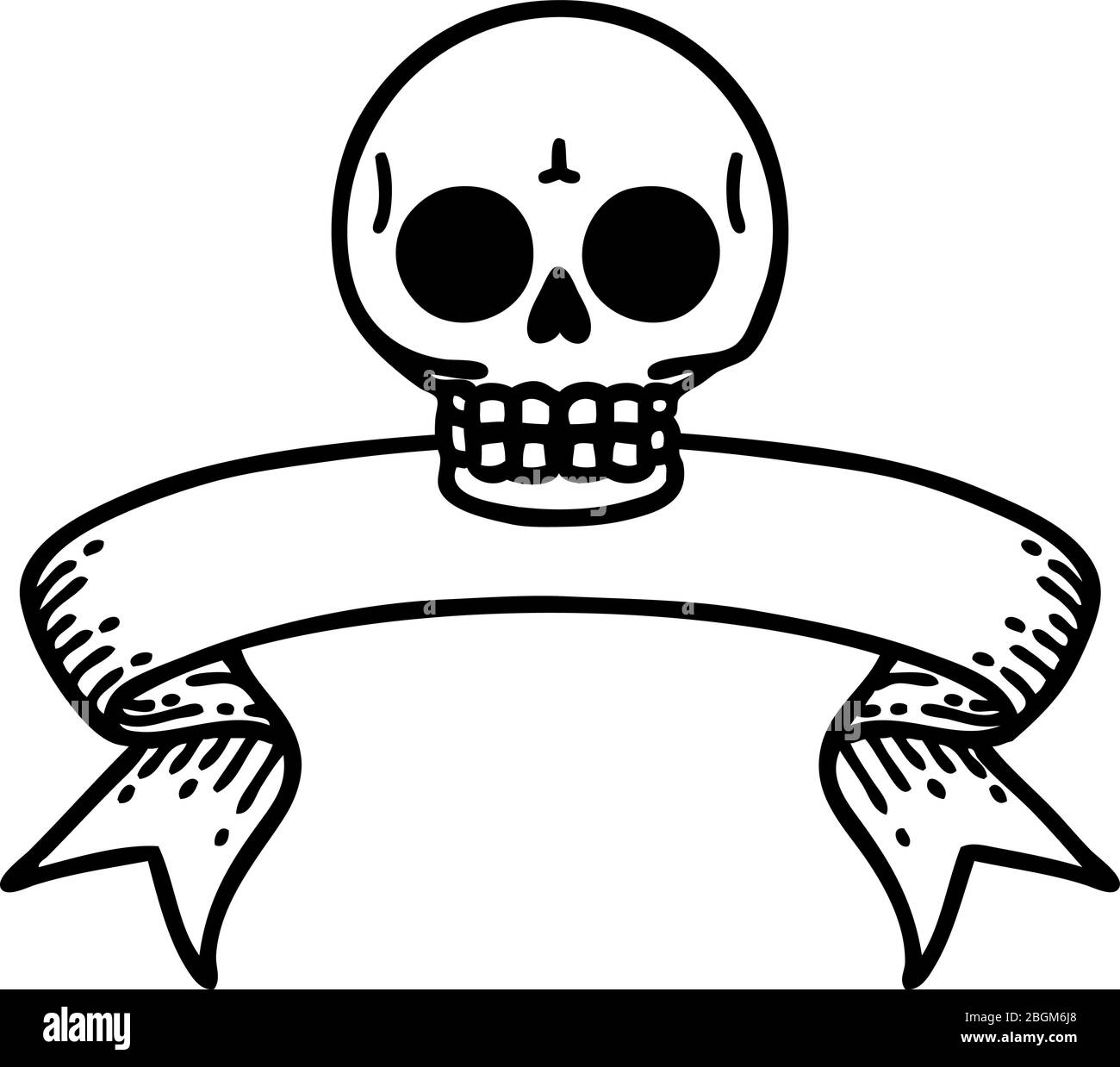 traditional black linework tattoo with banner of a skull Stock Vector ...