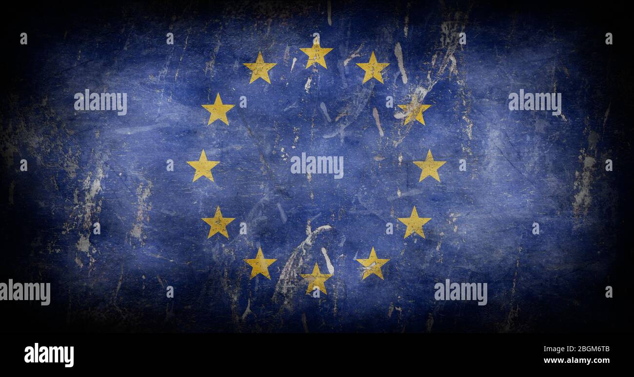 Flag of European Union with grunge texture background 3D illustration ...