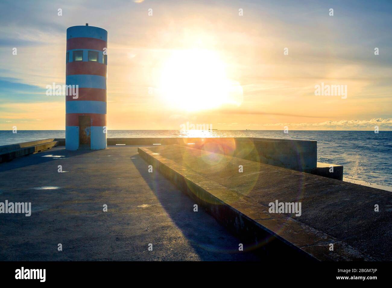 Felgueiras Lighthouse on shore of Atlantic ocean in Porto, Portugal at ...