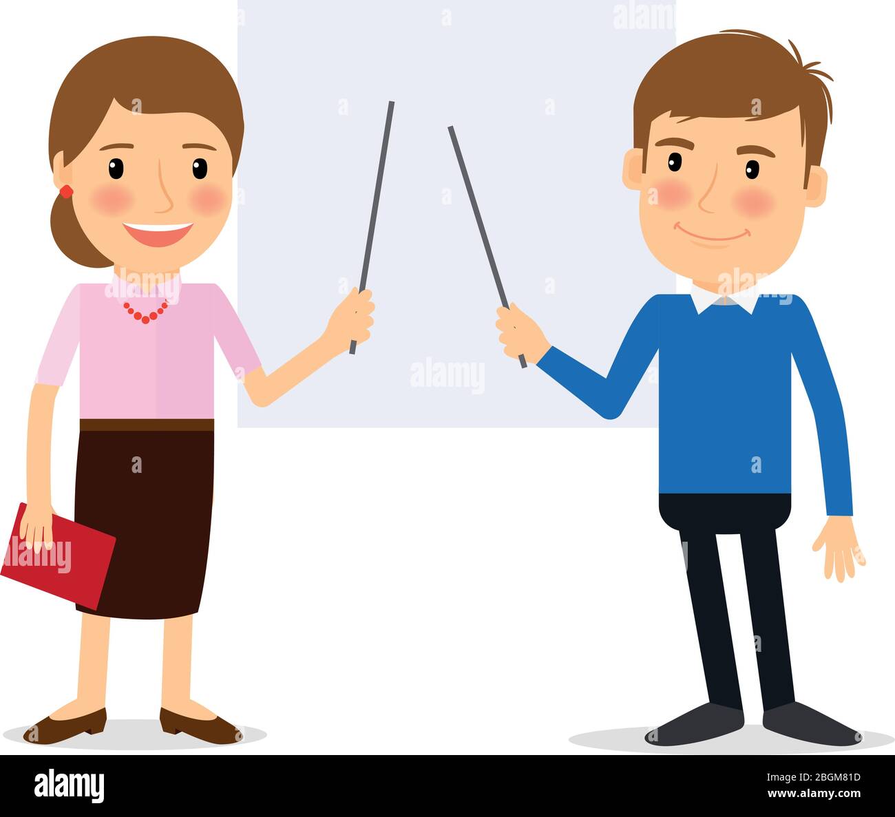 Training people. Woman pointing at whiteboard and man pointing at ...