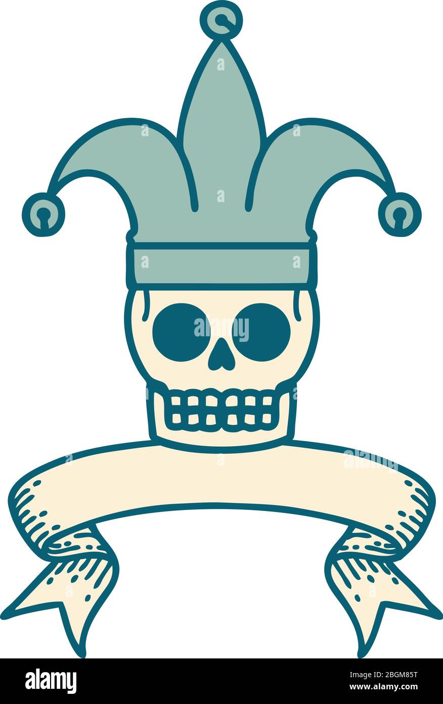 traditional tattoo with banner of a skull jester Stock Vector Image ...