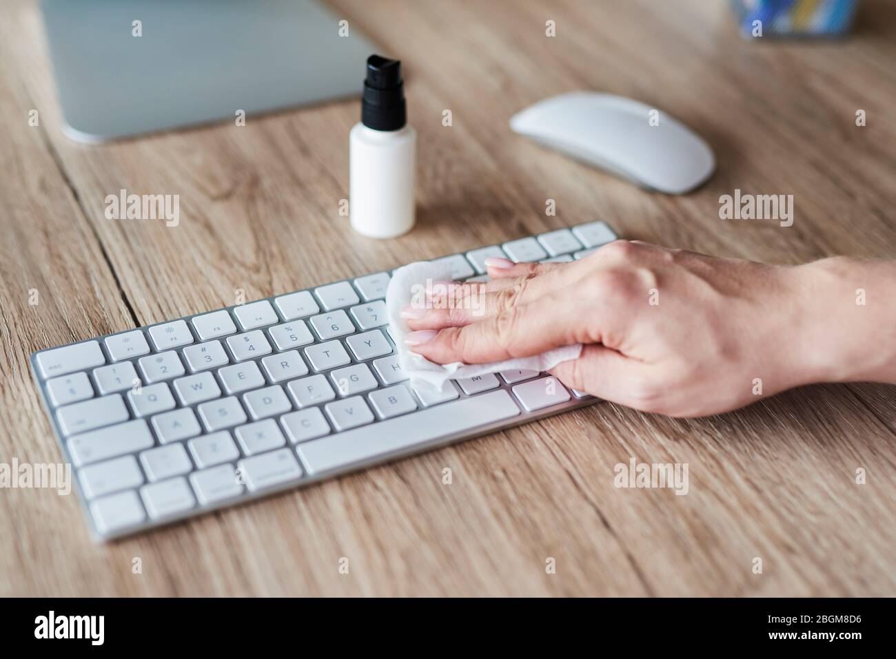 Detail of disinfected computer keyboard Stock Photo - Alamy