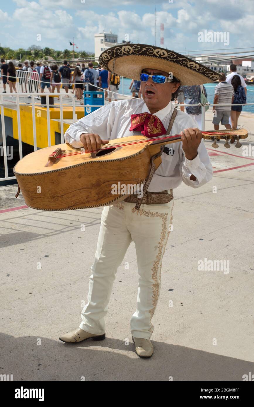 Cozumel, Mexico - April 24, 2019: Local musician play traditional music ...