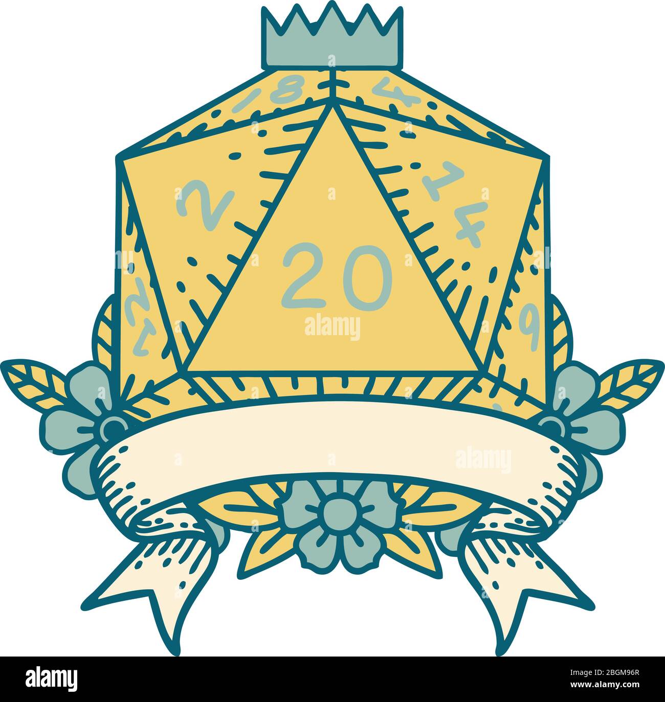 Retro Tattoo Style natural 20 critical hit D20 dice roll Stock Vector ...