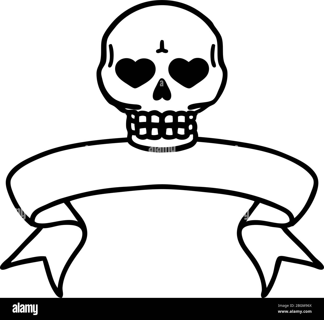 traditional black linework tattoo with banner of a skull Stock Vector ...