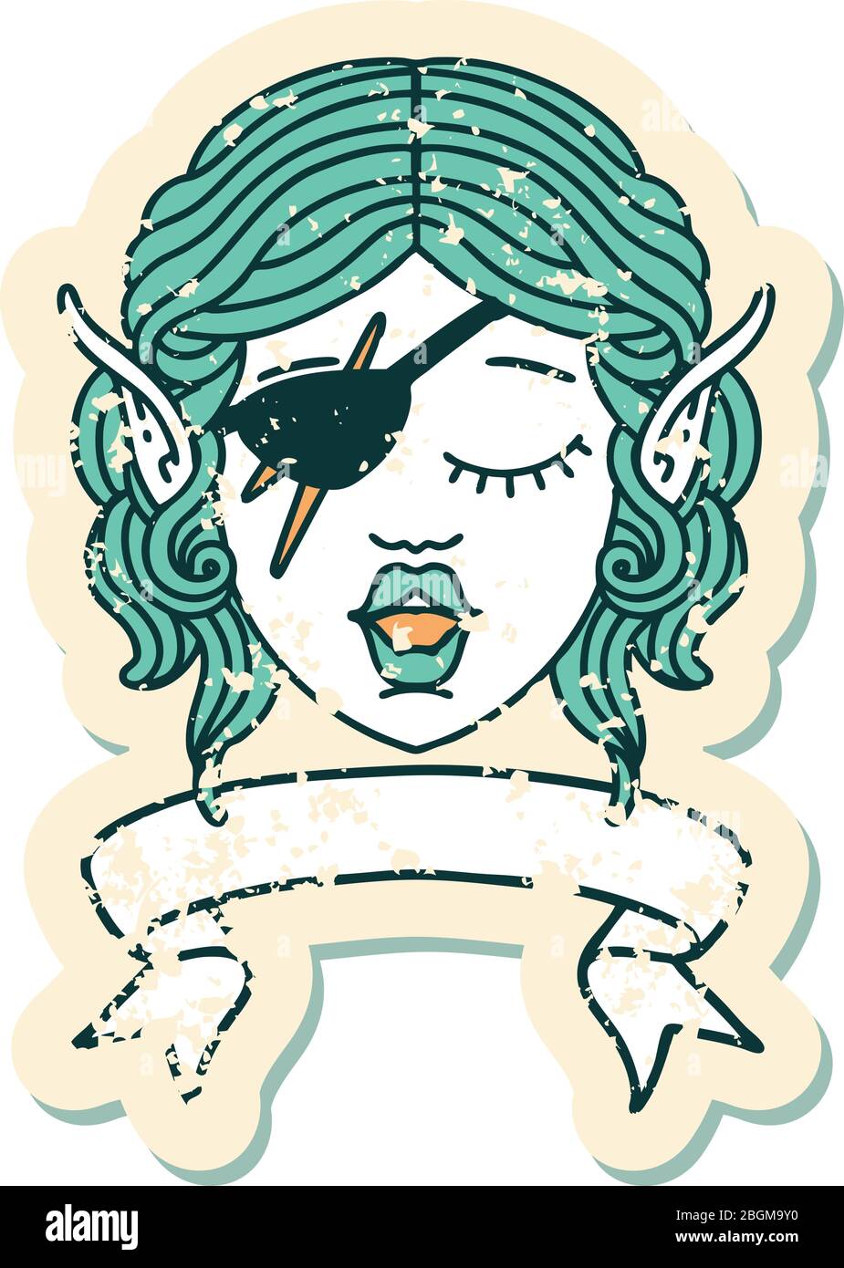 Retro Tattoo Style elf rogue character face with banner Stock Vector ...