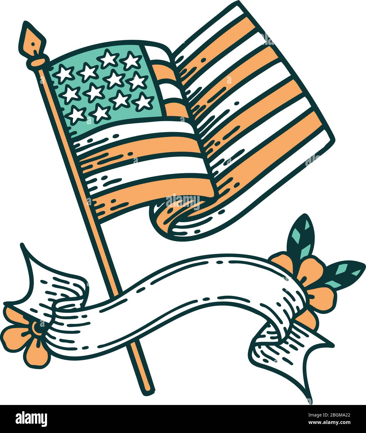 traditional tattoo with banner of the american flag Stock Vector Image ...