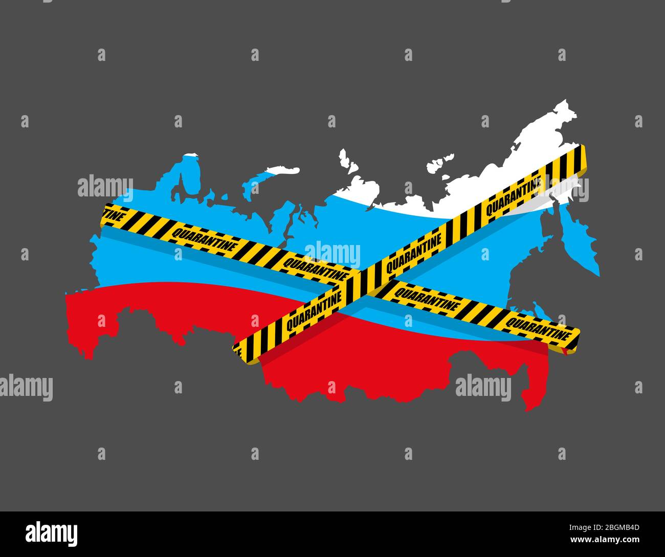 Russia is wrapped in yellow warning tape Quarantine. Russian map ...
