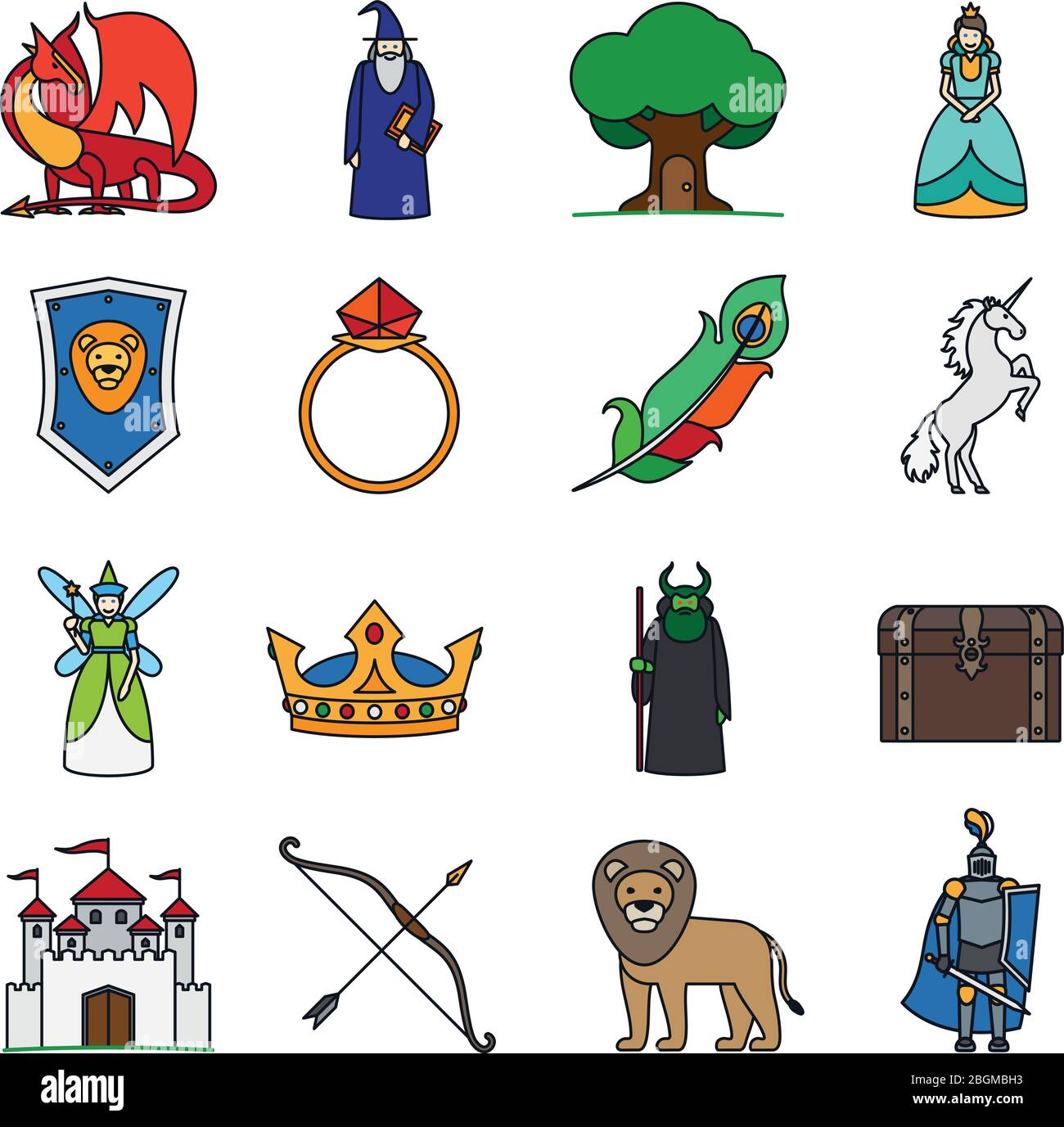 Fairy Tale Line Icons. Fairytale thin line vector icons Stock Vector ...