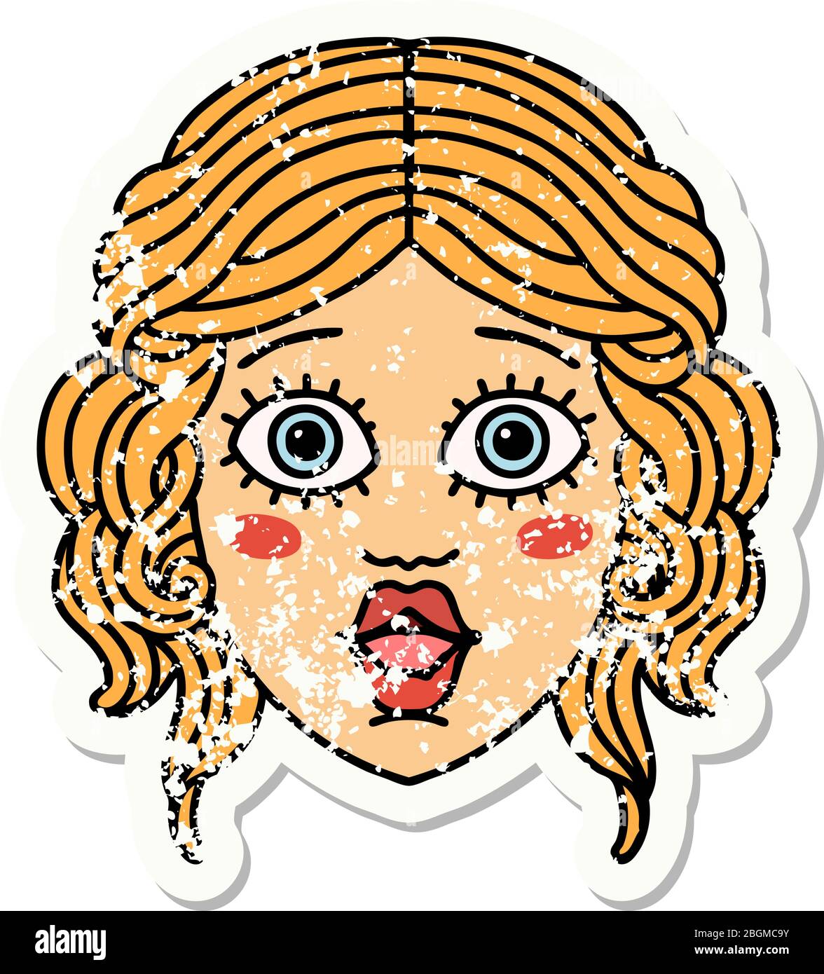 distressed sticker tattoo in traditional style of female face Stock ...