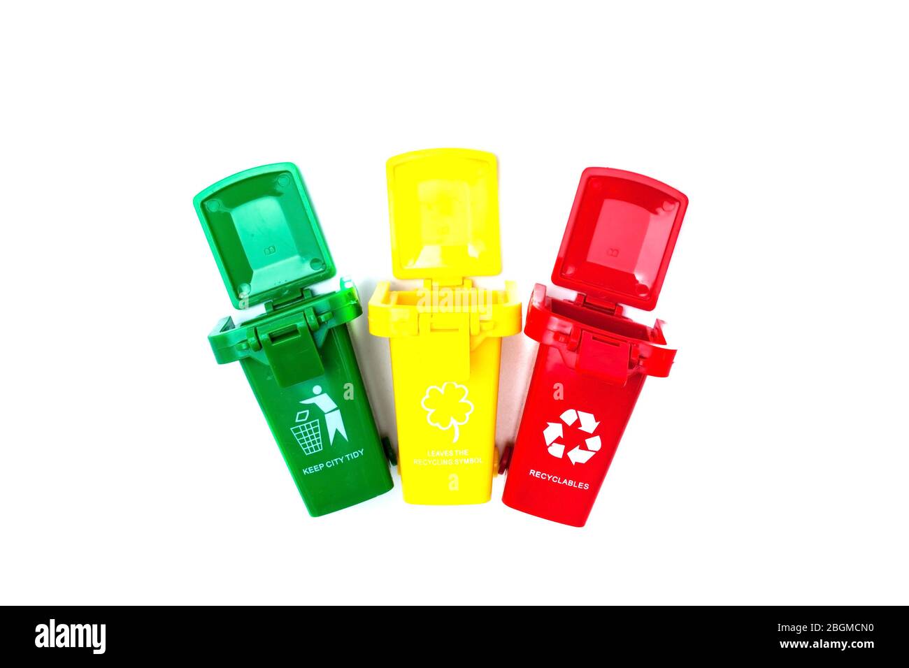 Three colorful recycle bins isolated on white background Stock Photo ...