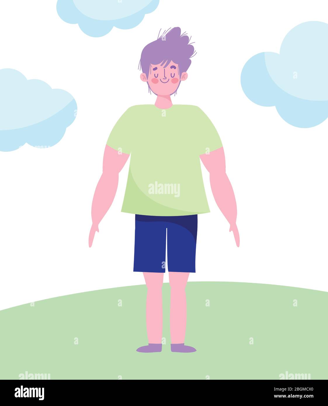 man character standing grass nature outdoor cartoon vector illustration ...