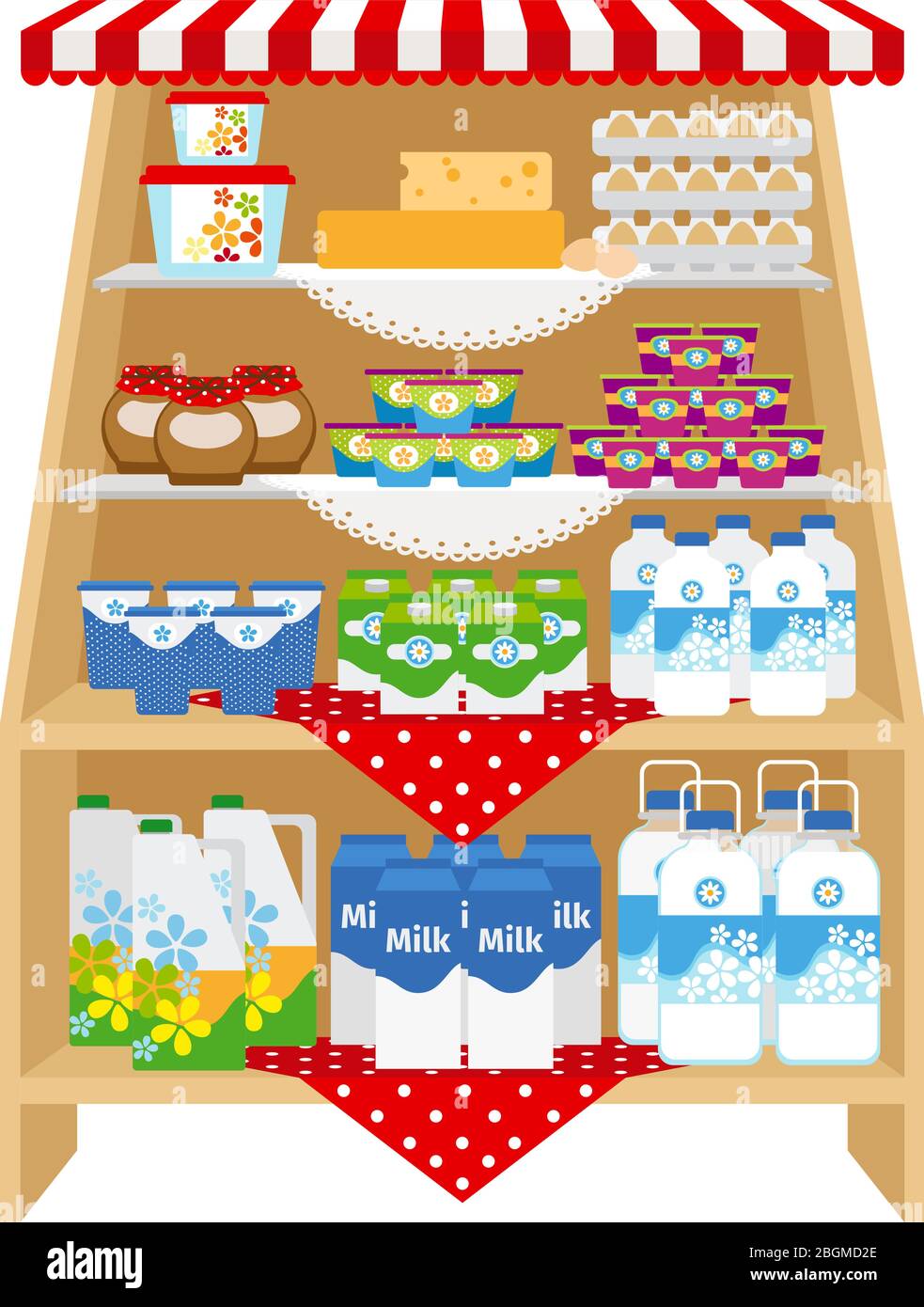 Dairy products on store shelves. Milk and yogurt, cheese and cream ...