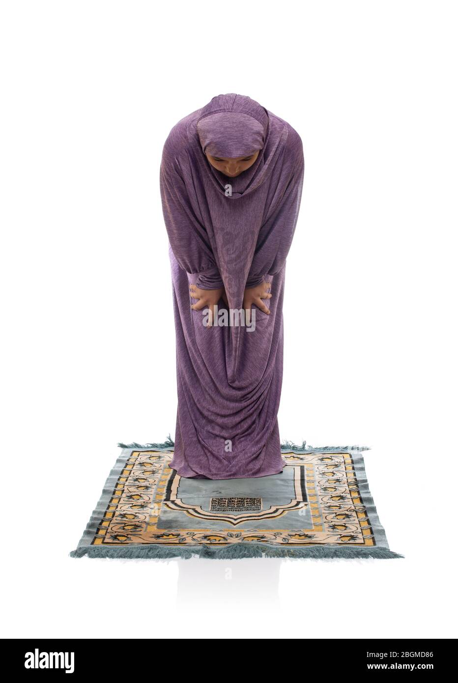 Beautiful Arabic Girl Praying Wearing Muslim Clothes Isolated on White ...