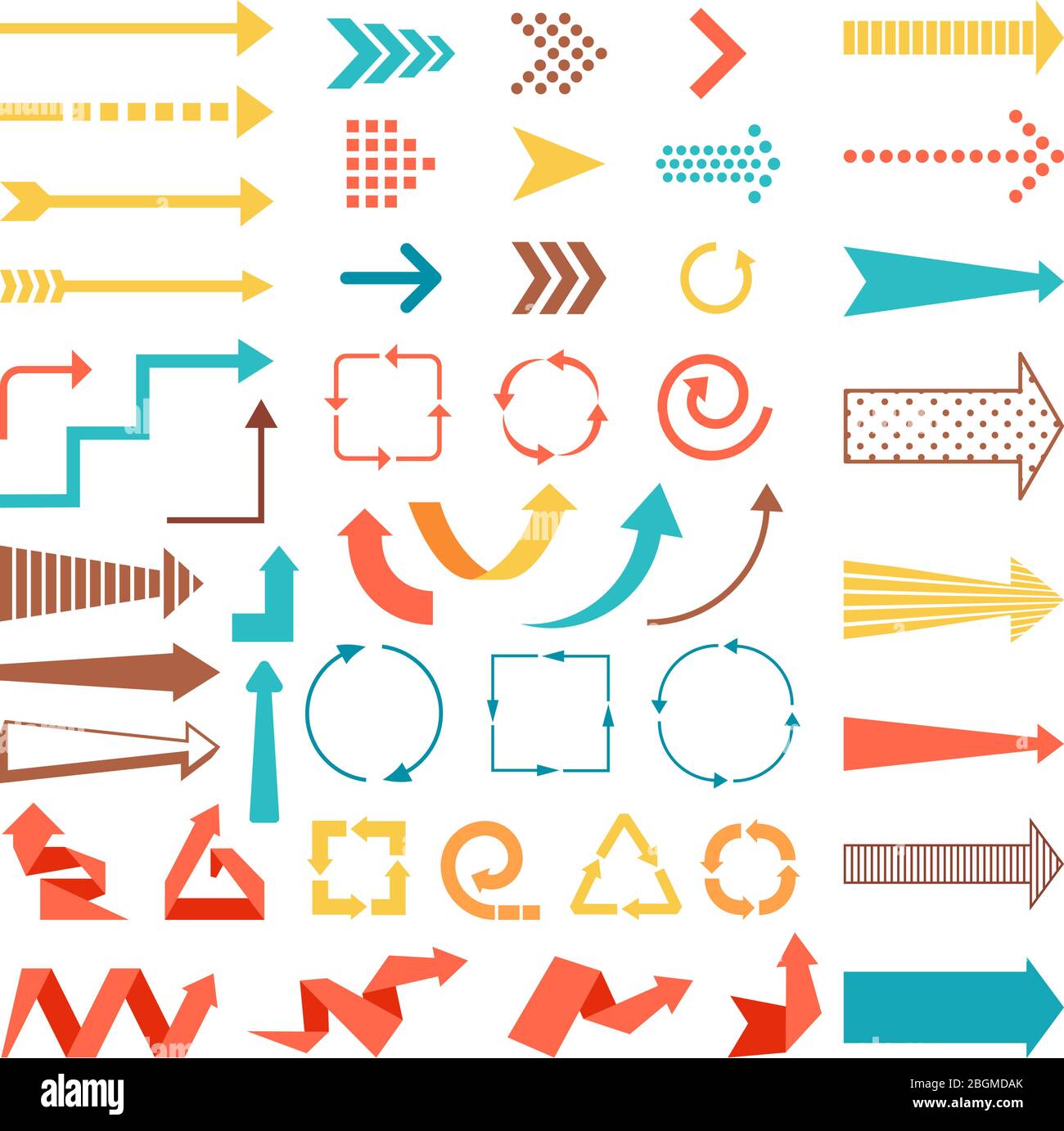Arrows and directions signs in flat style. Vector colored arrows on ...