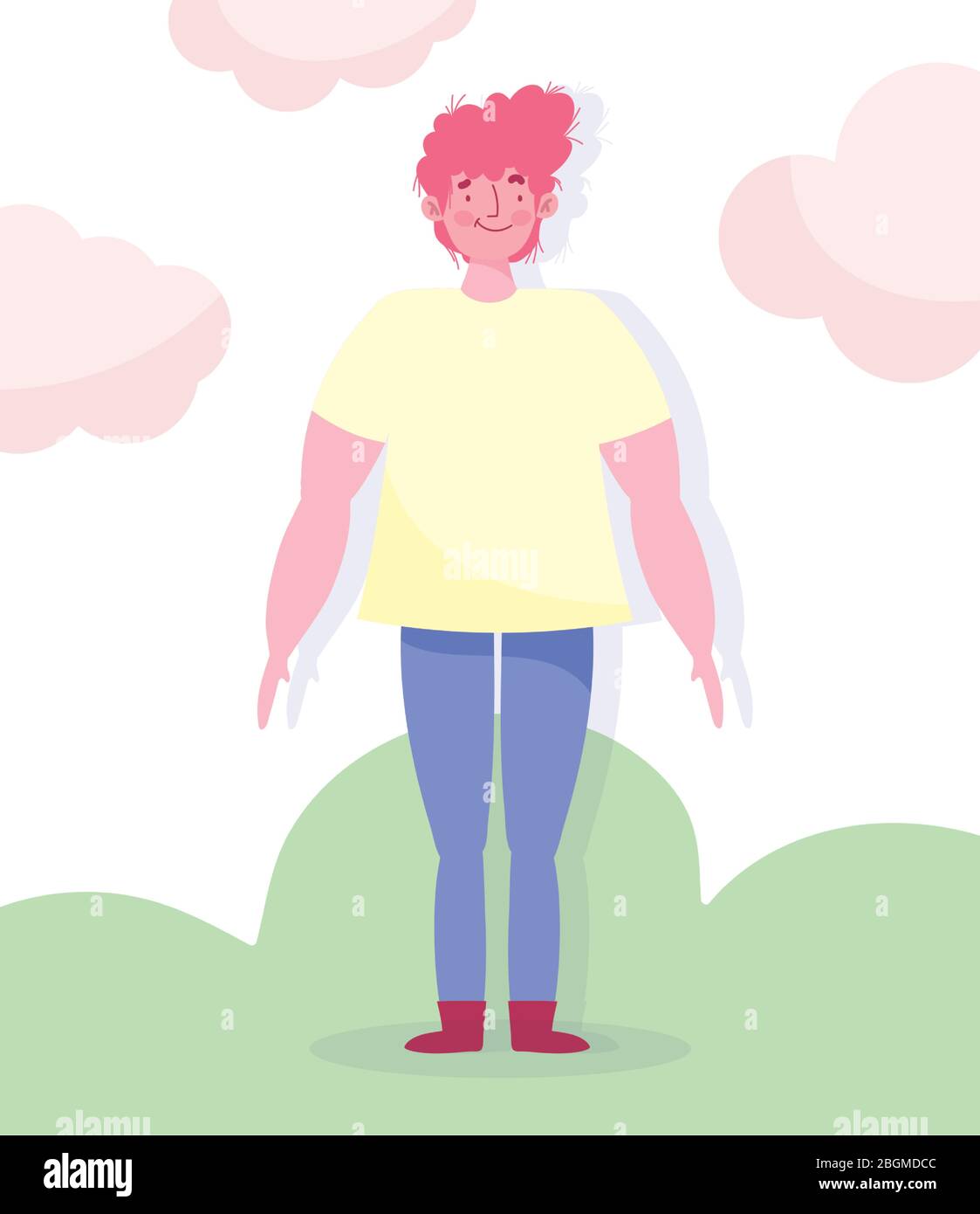 man character standing grass nature outdoor cartoon vector illustration ...