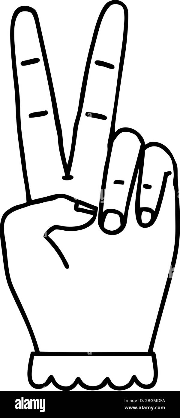 Black and White Tattoo linework Style peace symbol two finger hand ...