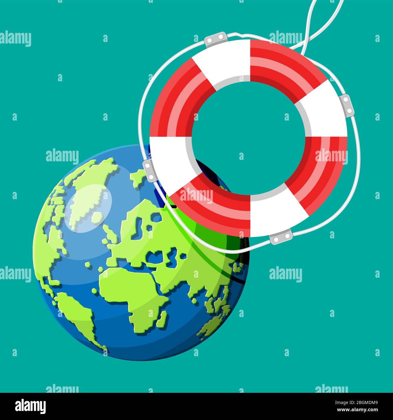 Planet earth getting lifebuoy ring. Save the world concept. Respect for ...