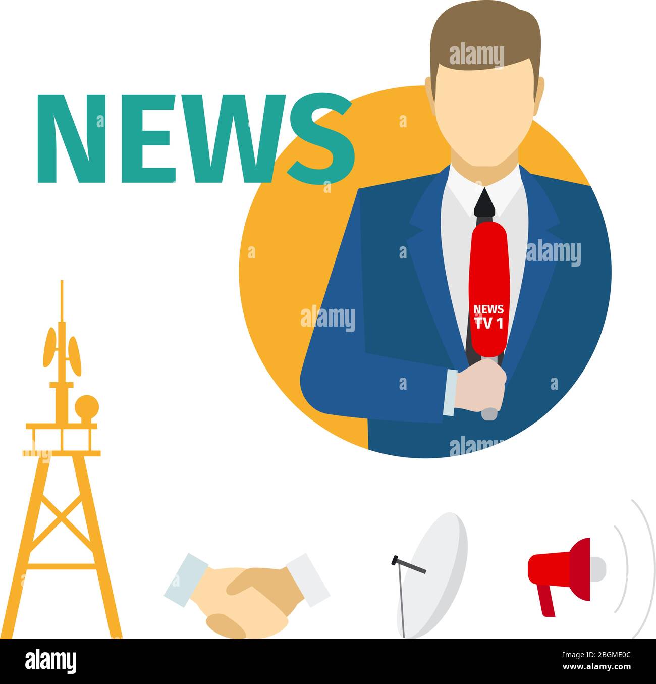 Journalist flat avatar with media icons. Live report concept Stock ...