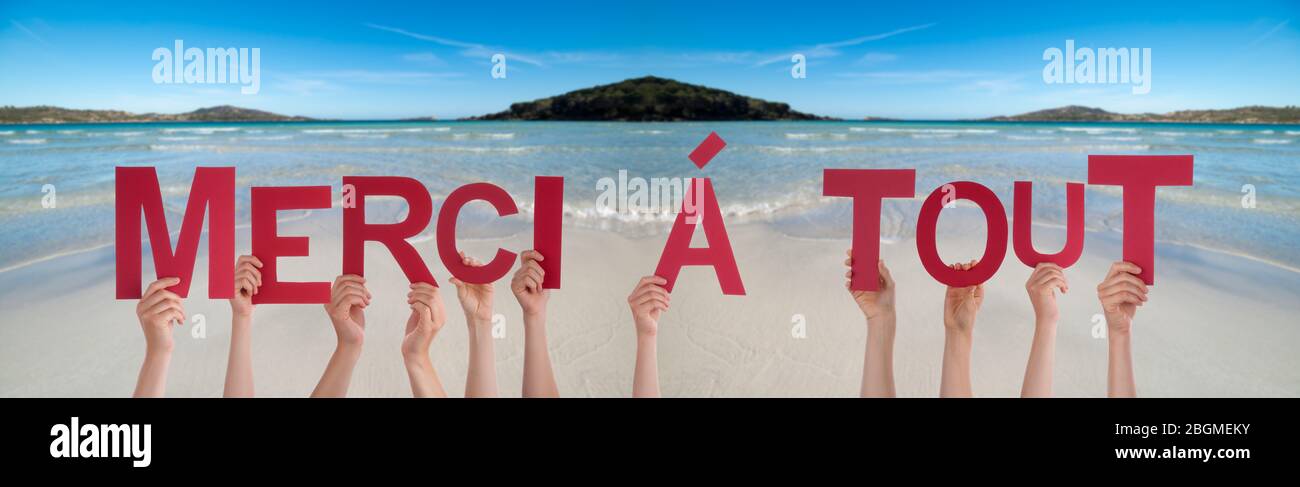 People Hands Holding Word Merci A Tout Means Thank You All, Ocean ...