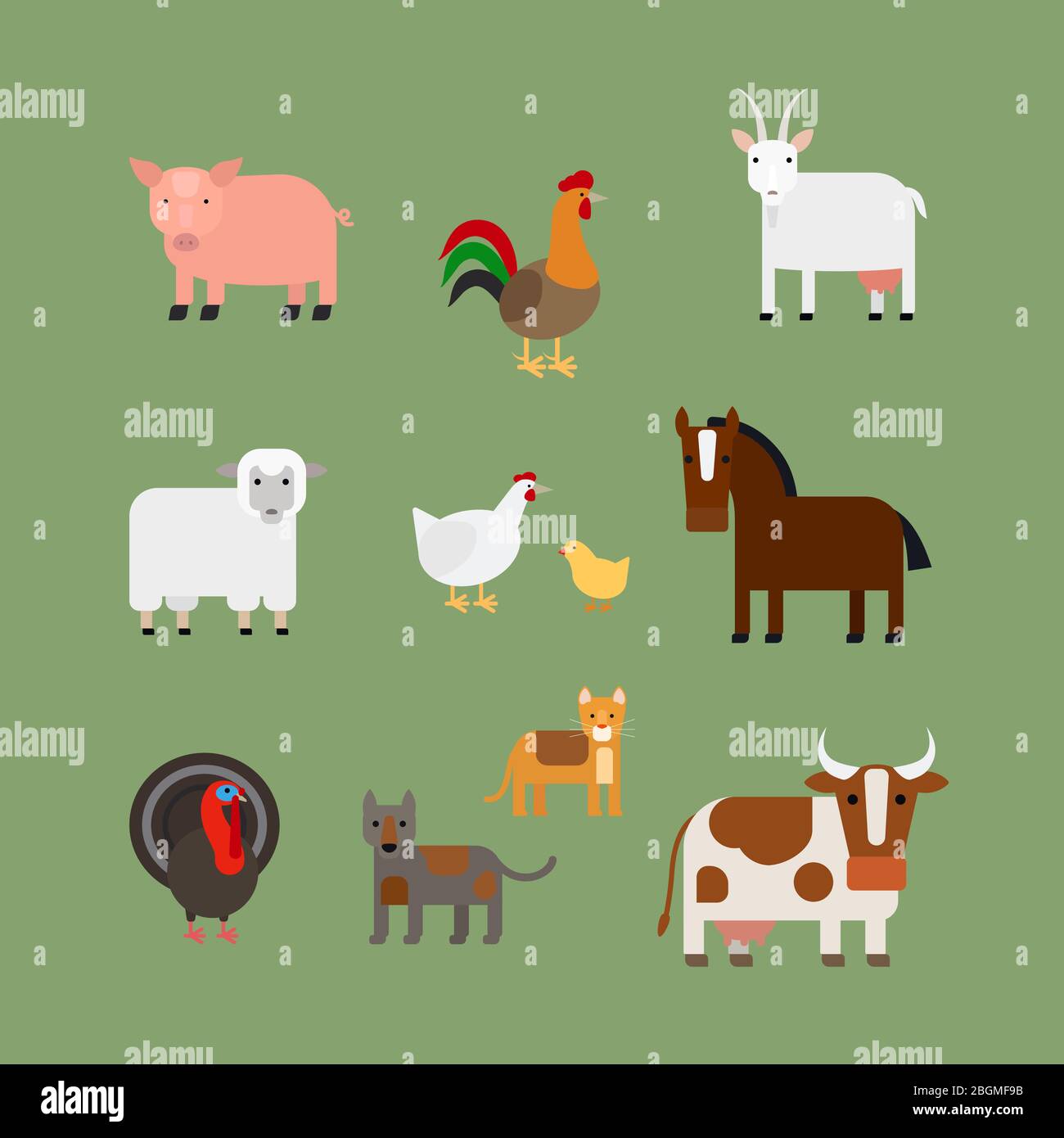 Farm animals. Pig and rooster horse and a cow vector icons Stock Vector ...