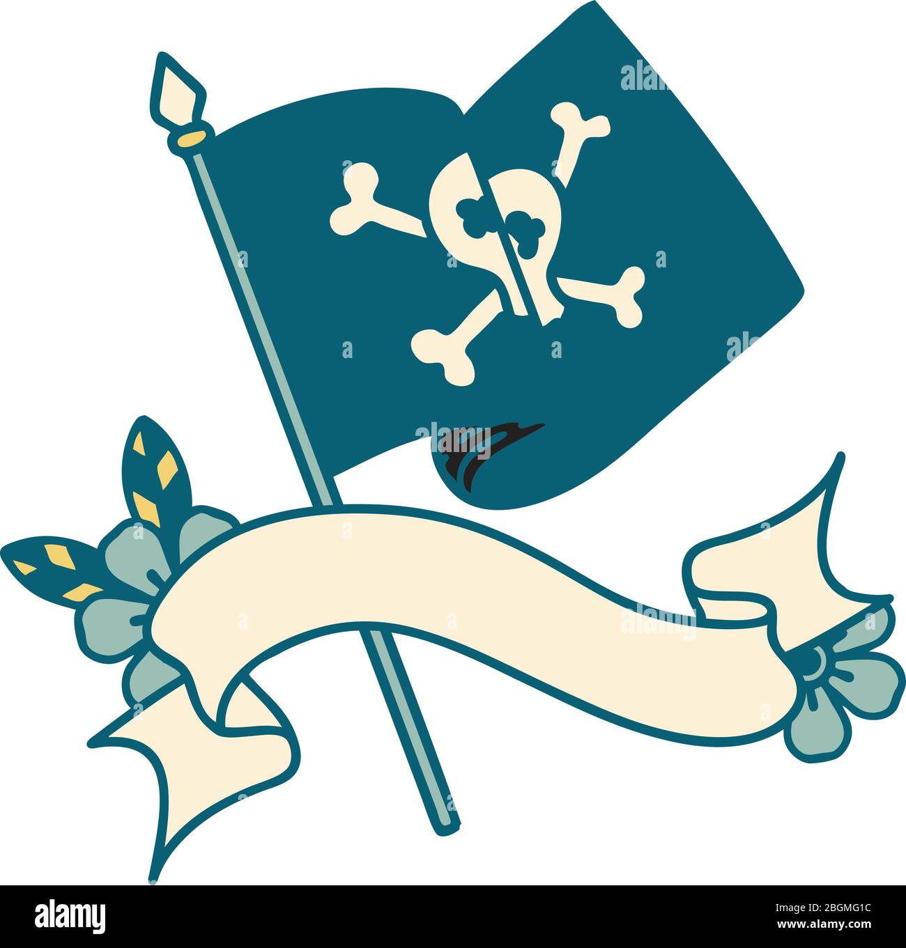 traditional tattoo with banner of pirate flag Stock Vector Image & Art ...