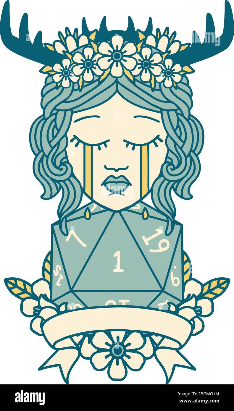 Retro Tattoo Style crying human druid with natural one roll Stock ...