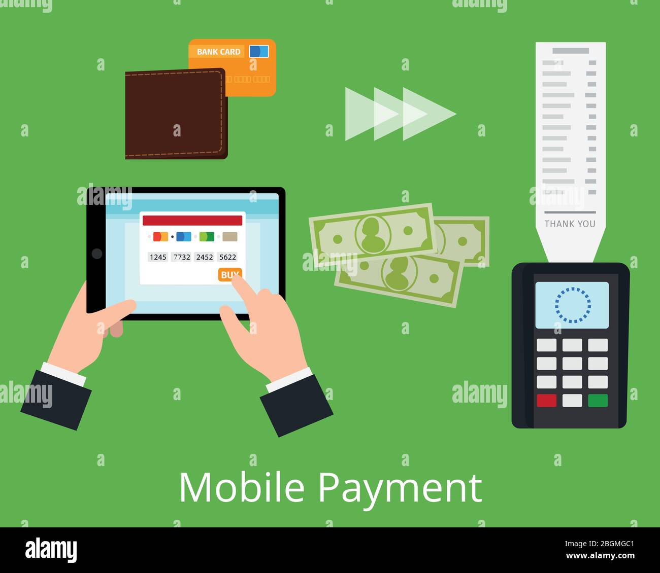 Mobile payment concept. Non-cash payment scheme. Vector illustration ...