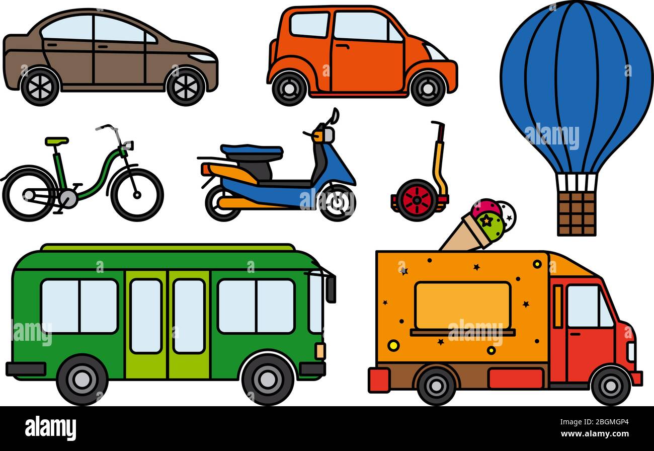 City transport set of colorful flat linear icons on white background ...
