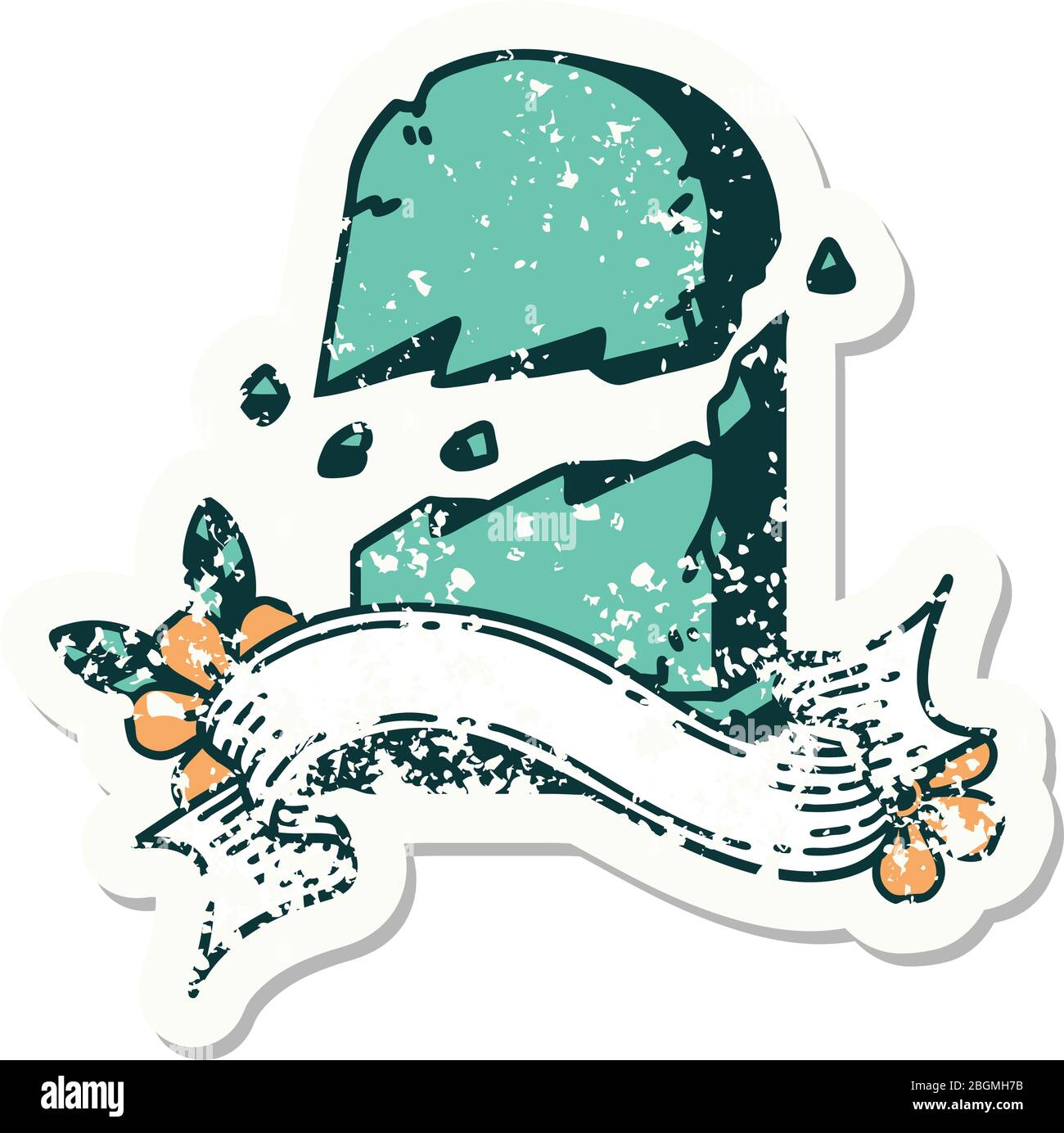 worn old sticker with banner of a broken grave stone Stock Vector Image ...