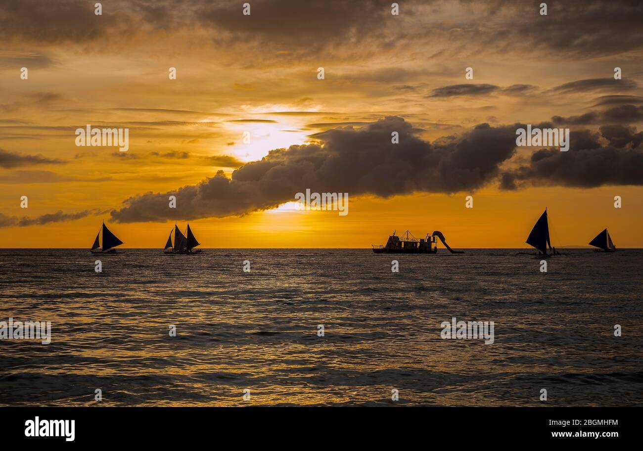 Sunset White beach path on Boracay island, Philippines Stock Photo - Alamy