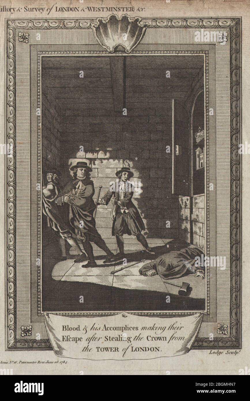 Thomas Blood stealing the Crown from the Tower of London 1671. 1784 old ...
