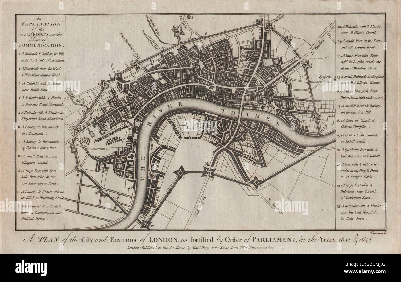 London as fortified by Parliament in 1642/3. Civil War. THORNTON 1784 ...