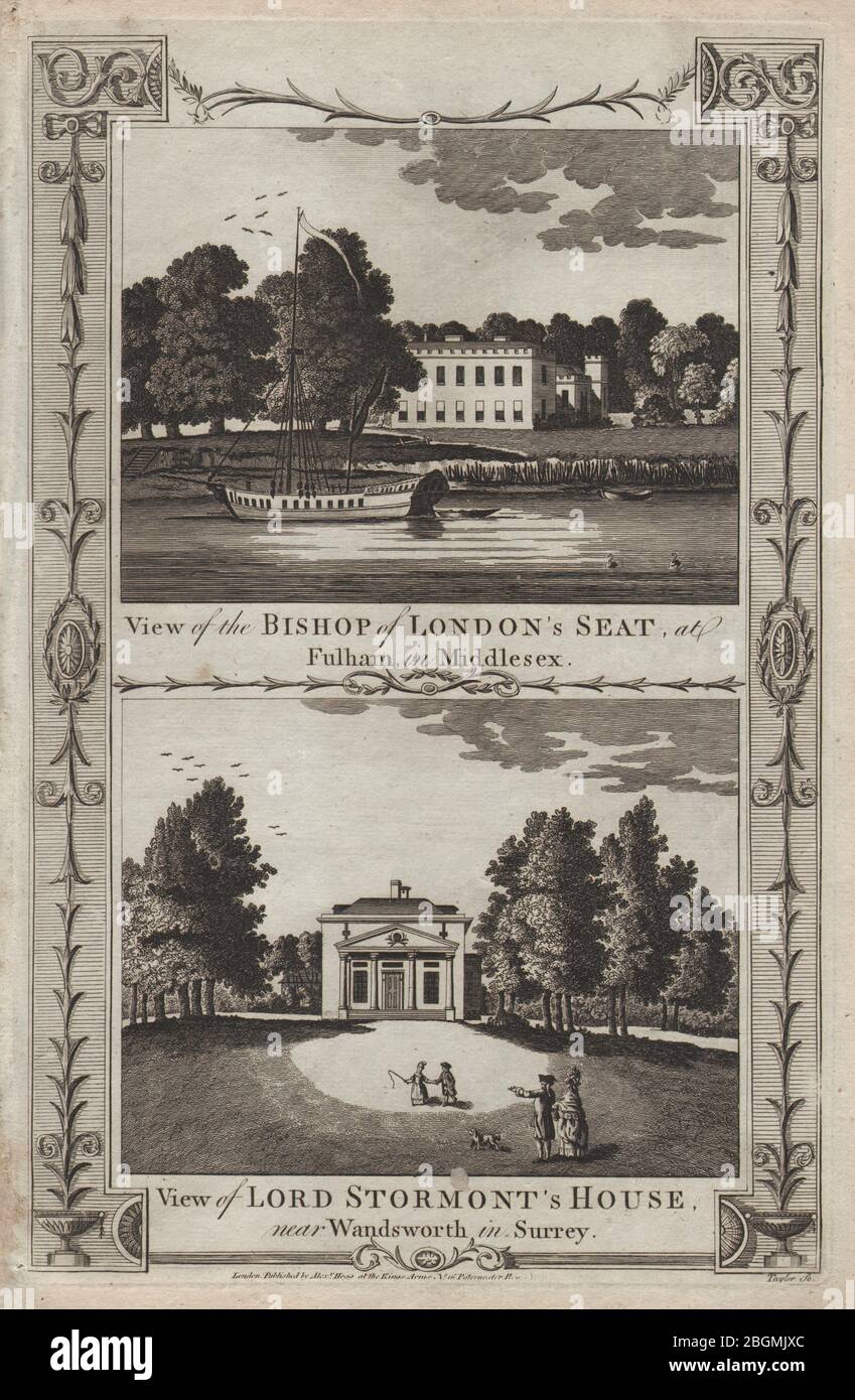 Fulham Palace. Lord Stormont's house, Wandsworth. THORNTON 1784 old ...