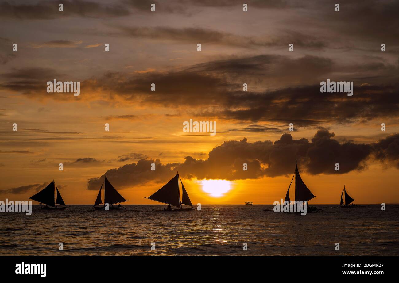 Sunset White beach path on Boracay island, Philippines Stock Photo - Alamy