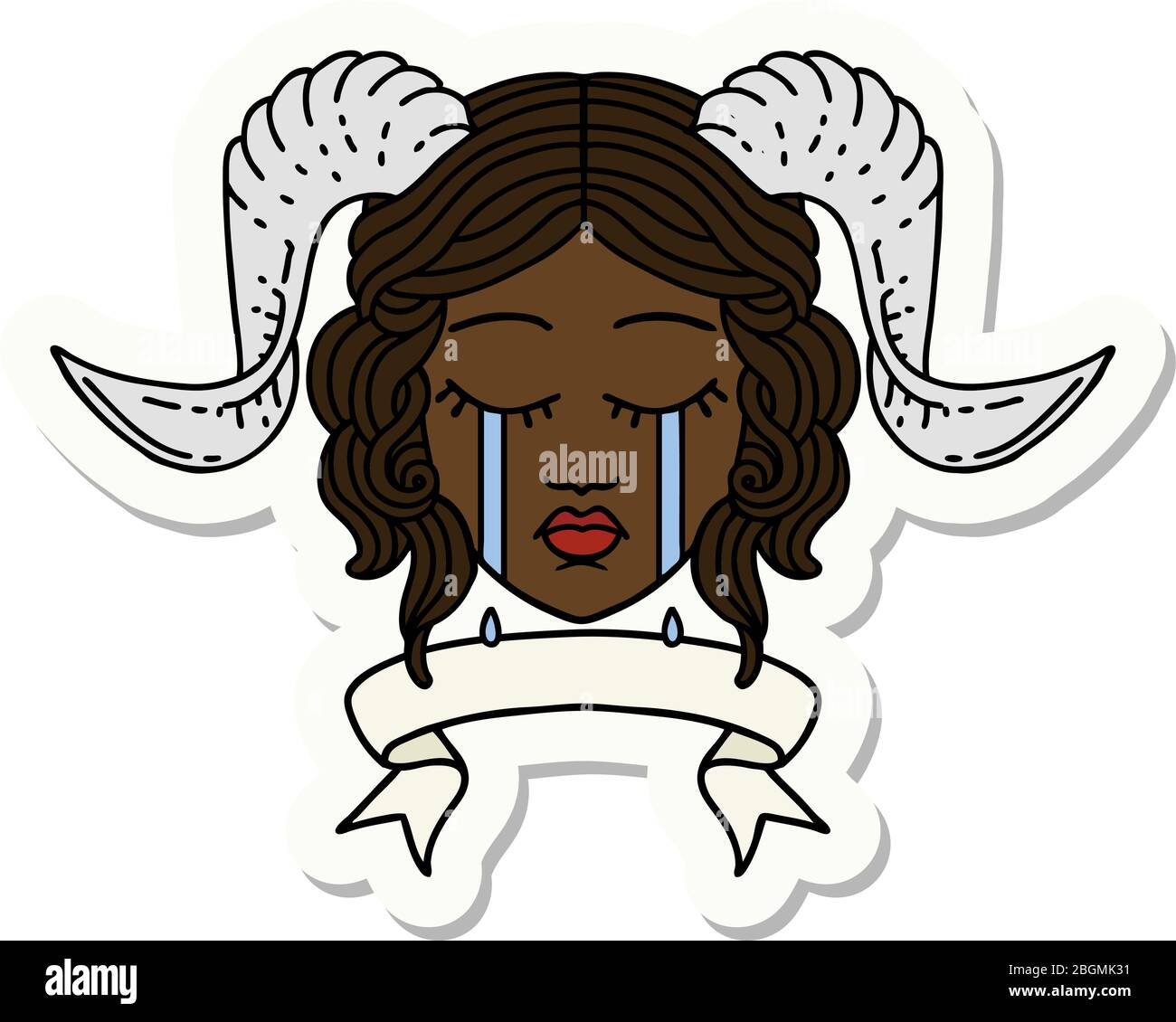 sticker of a crying tiefling with scroll banner Stock Vector Image ...