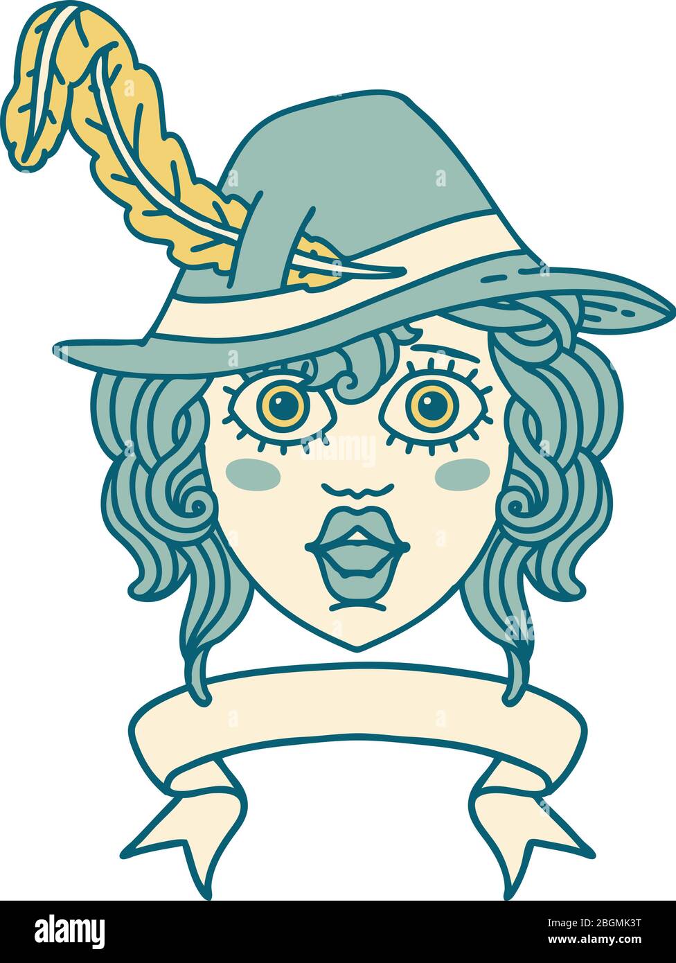 Retro Tattoo Style human bard character with banner Stock Vector Image ...