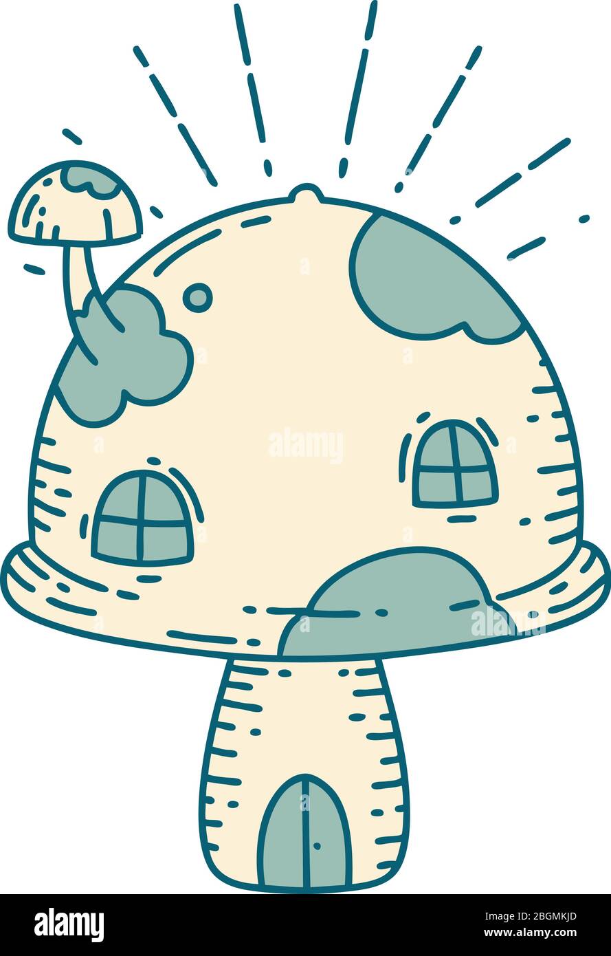 illustration of a traditional tattoo style toadstool house Stock Vector ...