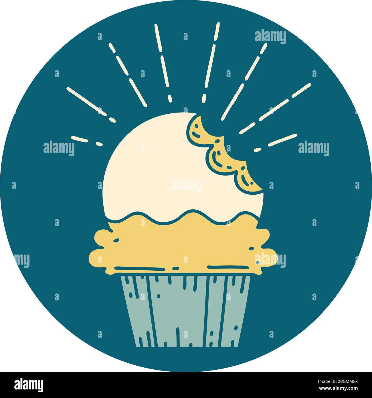 icon of a tattoo style cupcake with missing bite Stock Vector Image ...