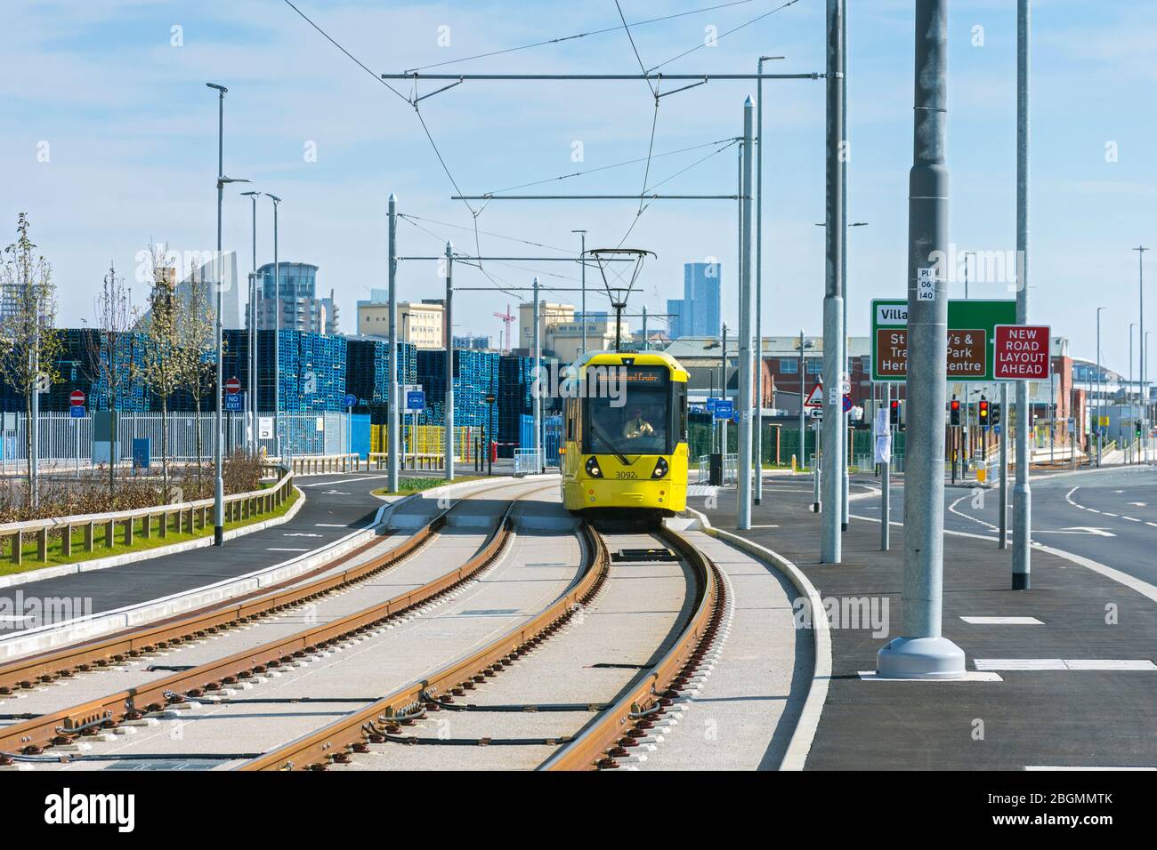 Metrolink tram on the opening day of the Trafford Park Line, 22 March ...