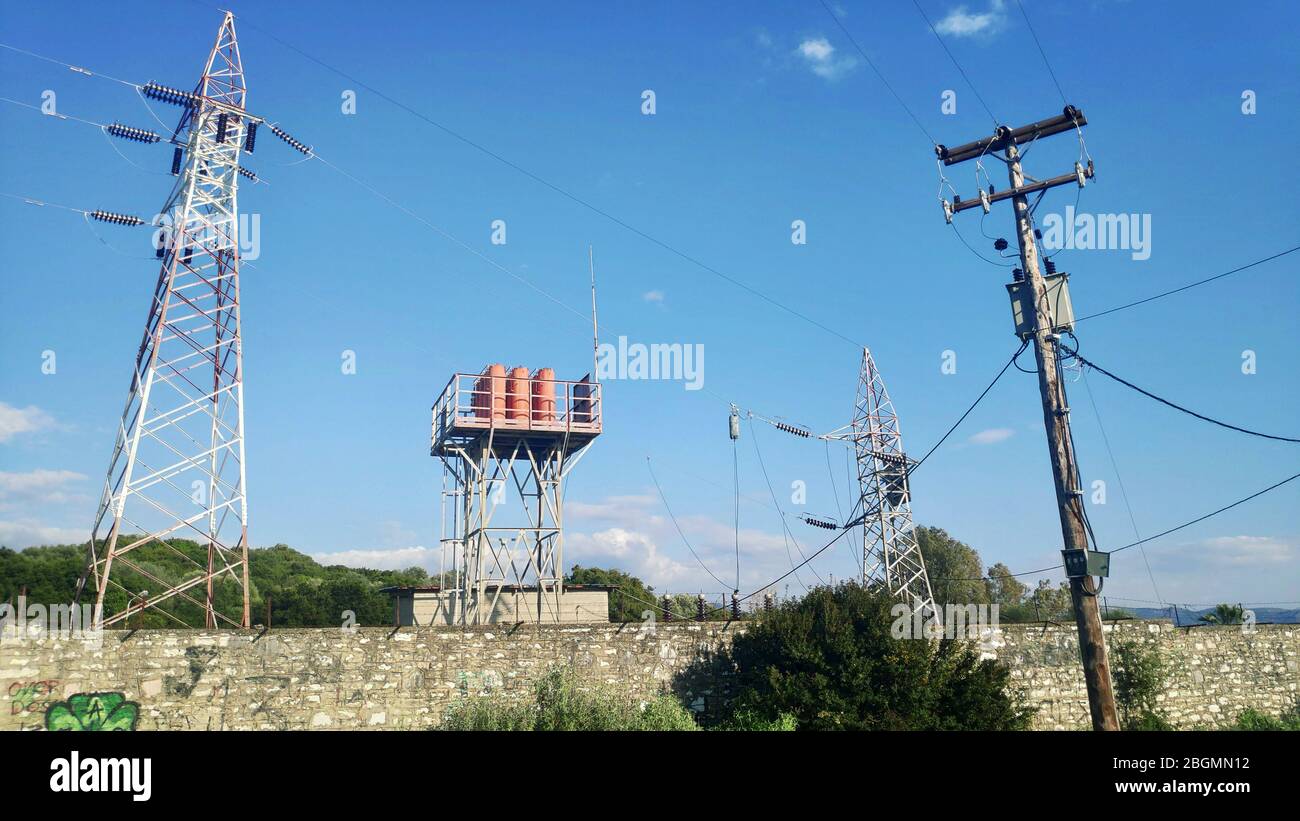 Pillars high voltage power hi-res stock photography and images - Alamy
