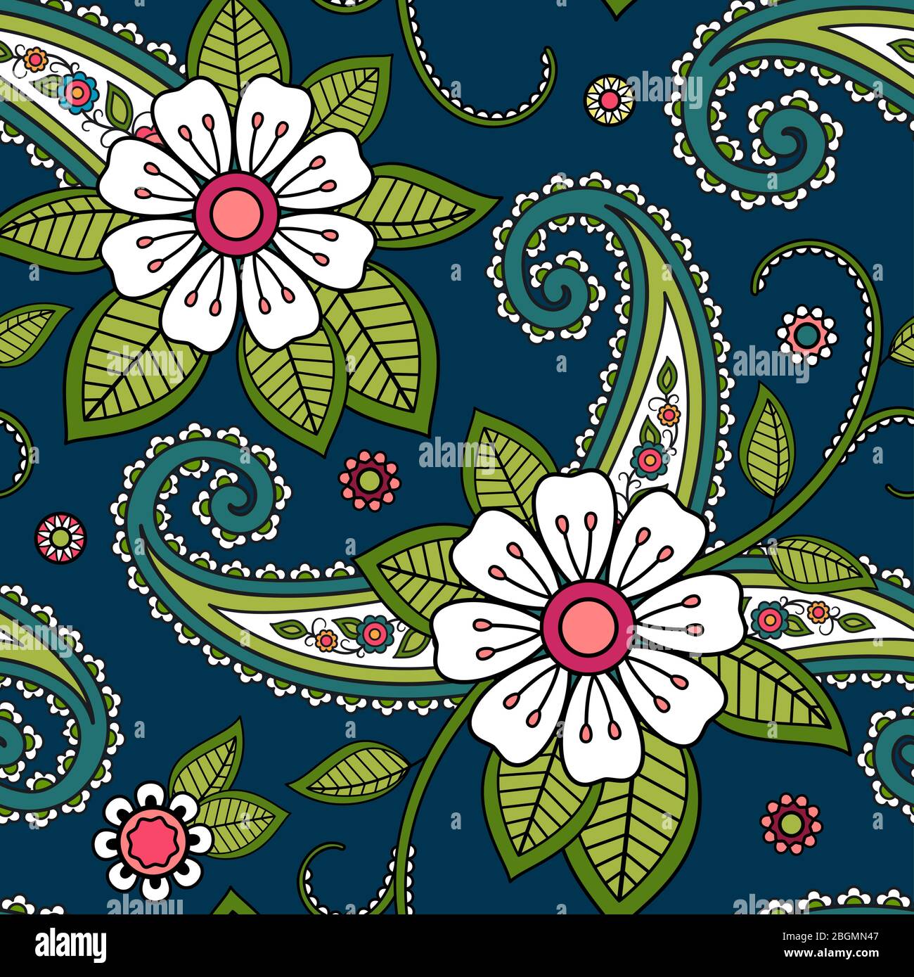 Seamless floral pattern background with large flowers in Indian or ...