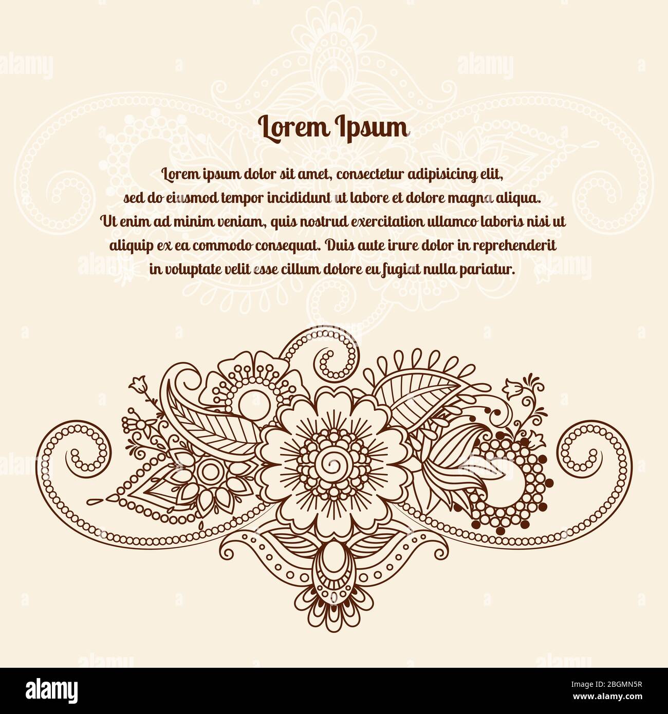 Abstract floral henna indian mehndi card with text Stock Vector Image ...