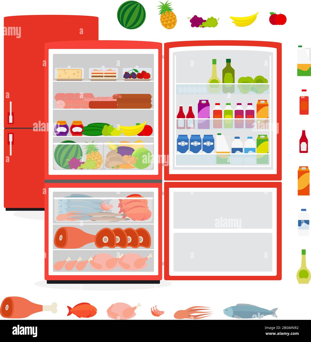 Red full opened refrigerator with food vector illustration Stock Vector ...