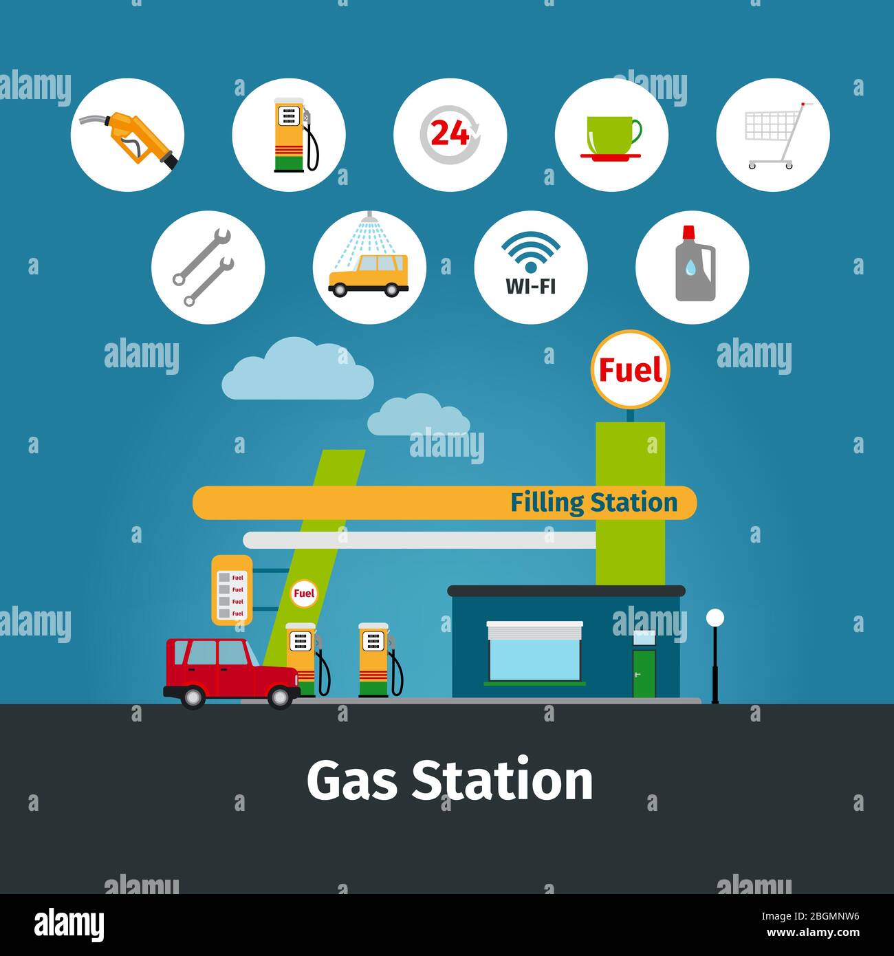 Gas station and fuel pump flat icons vector illustration Stock Vector ...