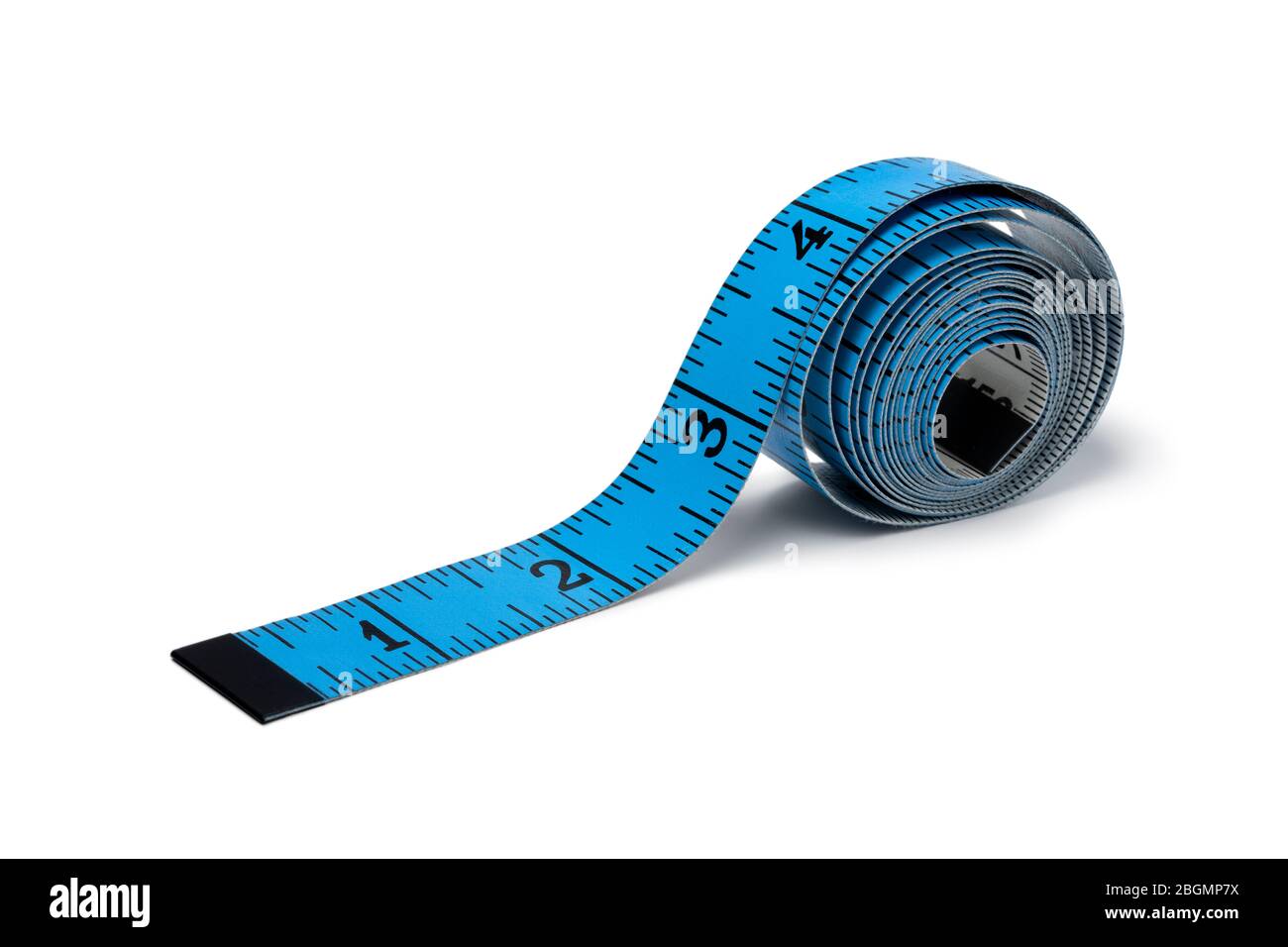 Blue measuring tape in inches close up isolated on white background ...