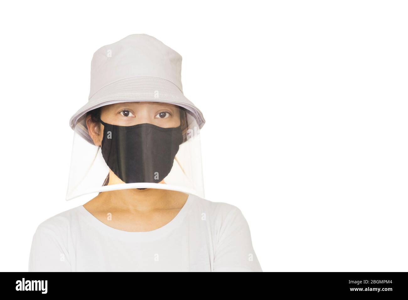 Woman wear face shield and protective mask to protect colonavirus Stock ...