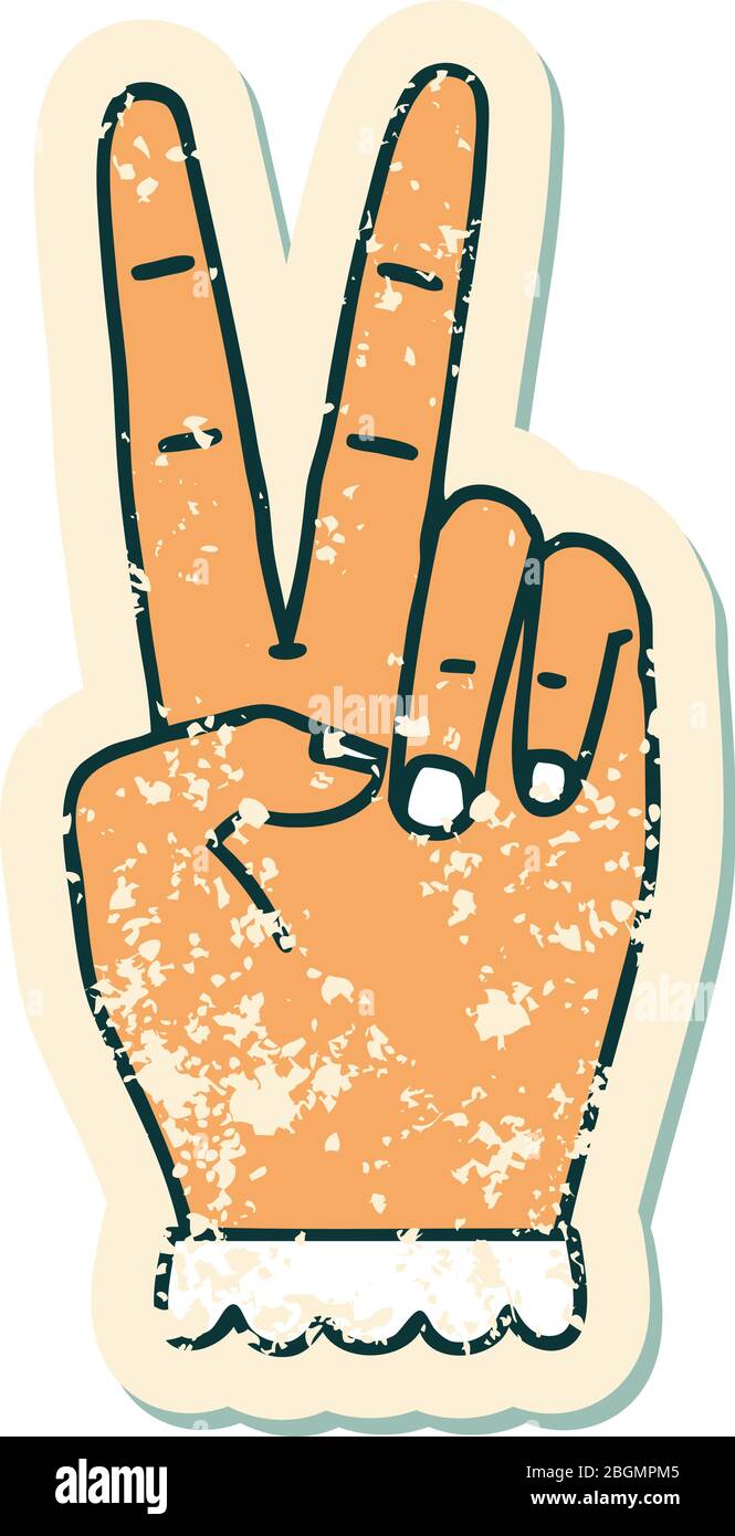 grunge sticker of a peace symbol two finger hand gesture Stock Vector ...